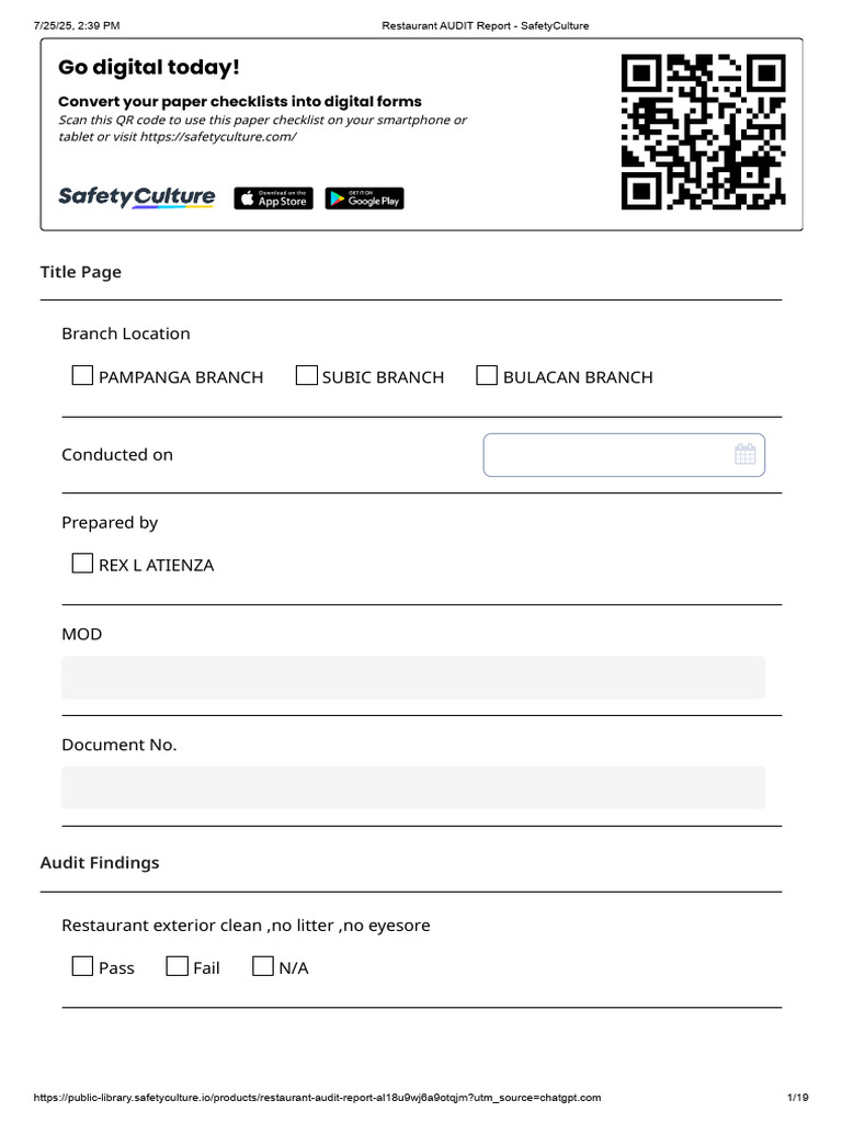 Restaurant Audit Report Overview | PDF