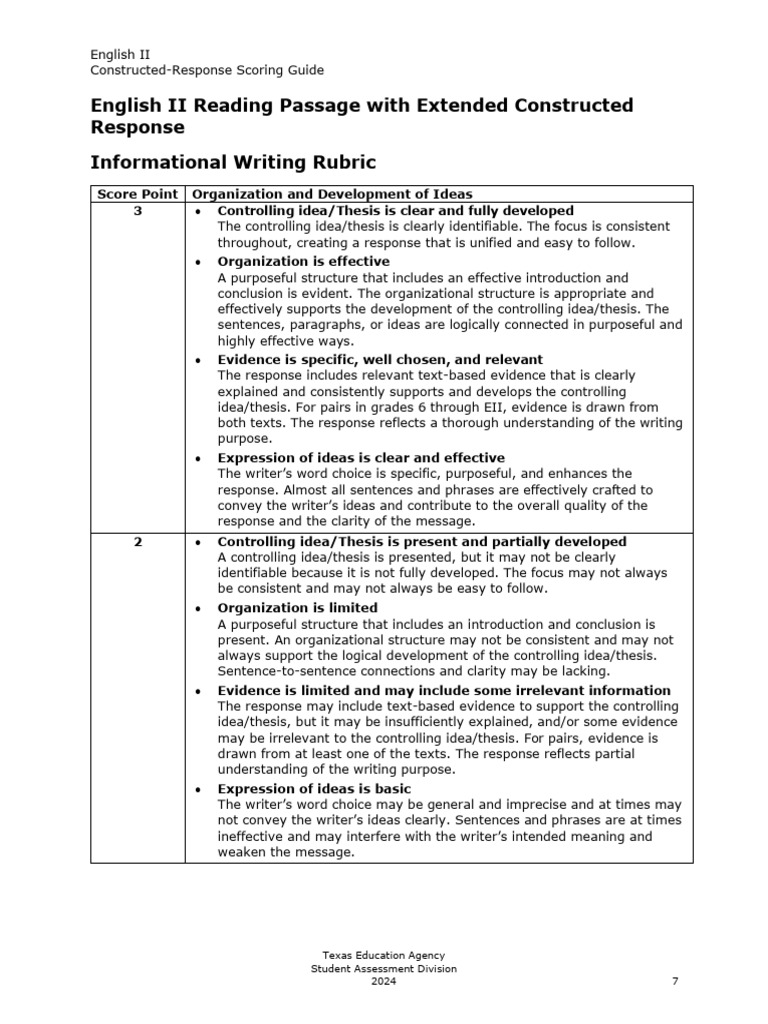 STAAR English 2 ECR Rubric | PDF | Evidence | Writing