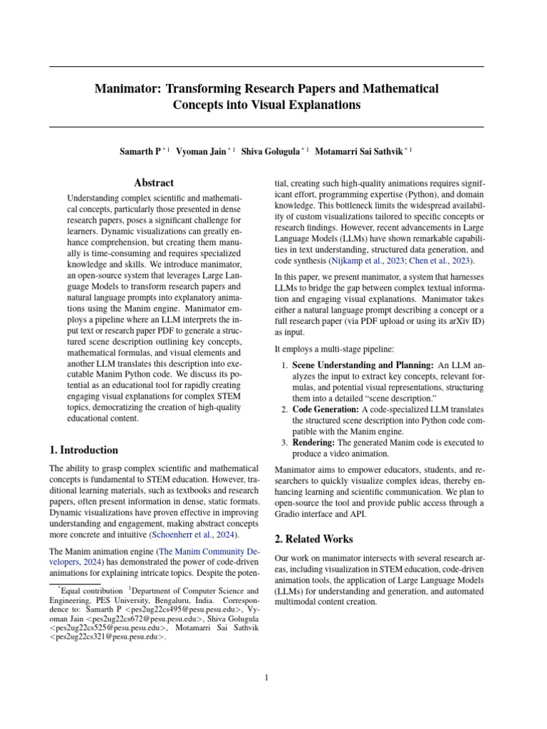 Manimator Transforming Research Papers Into Visual | PDF | Visualization (Graphics) | Computing