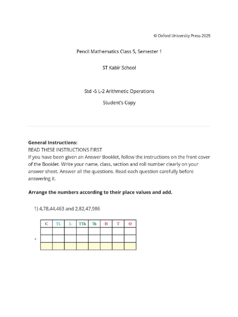 STD - 5 L-2 Arithmetic Operations - Student - Compressed - Compressed | PDF