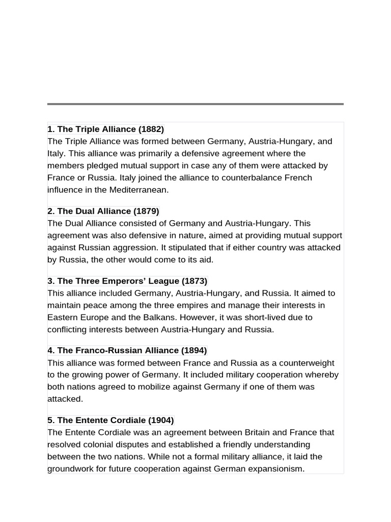 Alliances Formed Before Ww1 | PDF | Allies Of World War I | World War I