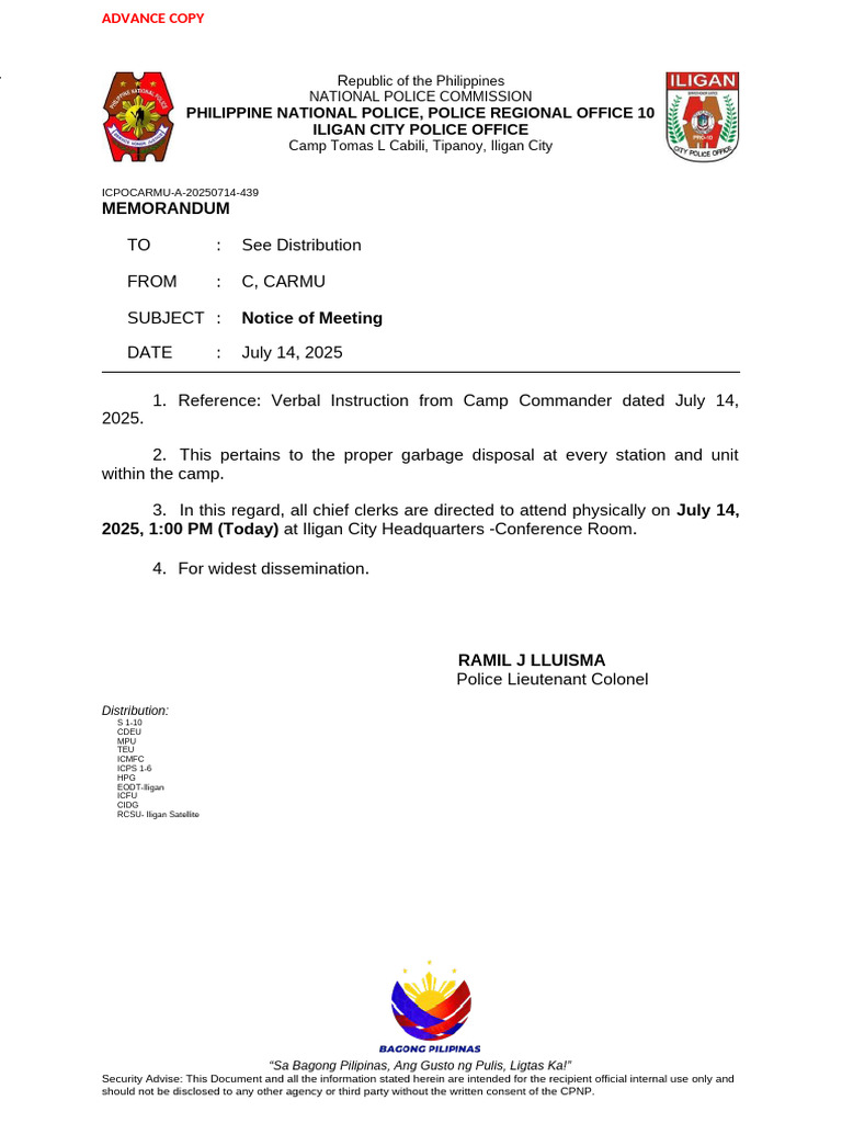 Meeting Notice on Garbage Disposal Policy | PDF