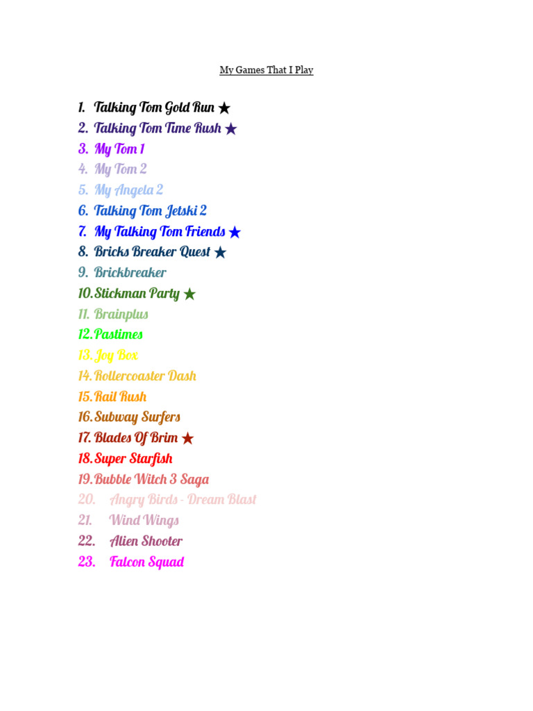 My Games That I Play | PDF