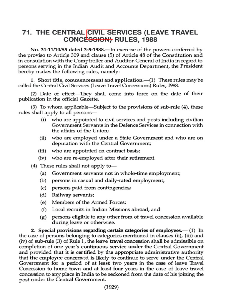 FSP Central Civil Services (Leave Travel Concession) Rules, 1988 - 2 ...