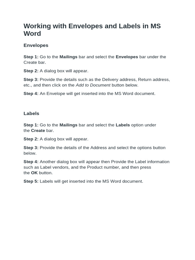 Creating Envelopes and Labels in Word | PDF
