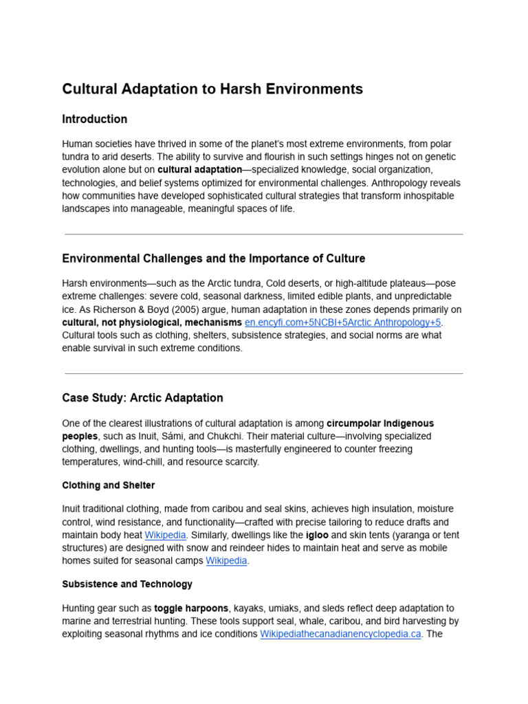 Cultural Adaptation in Extreme Environments | PDF | Reindeer | Arctic