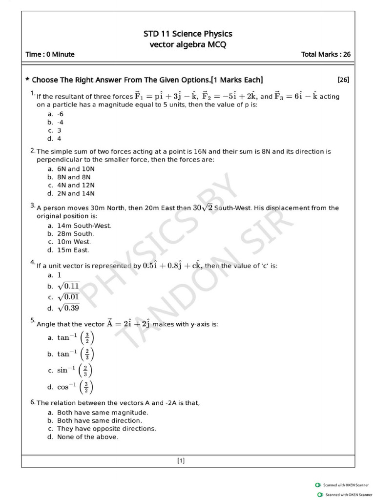 Vector Algebra Assignment | PDF