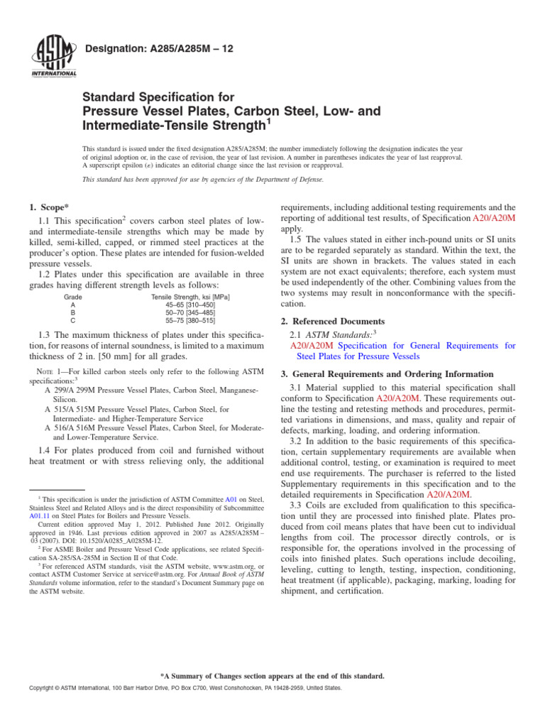 Astm A285 | PDF | Strength Of Materials | Steel