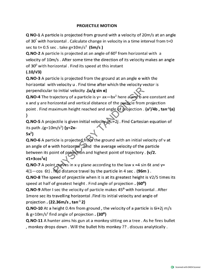 Assignment Projectile Motion | PDF