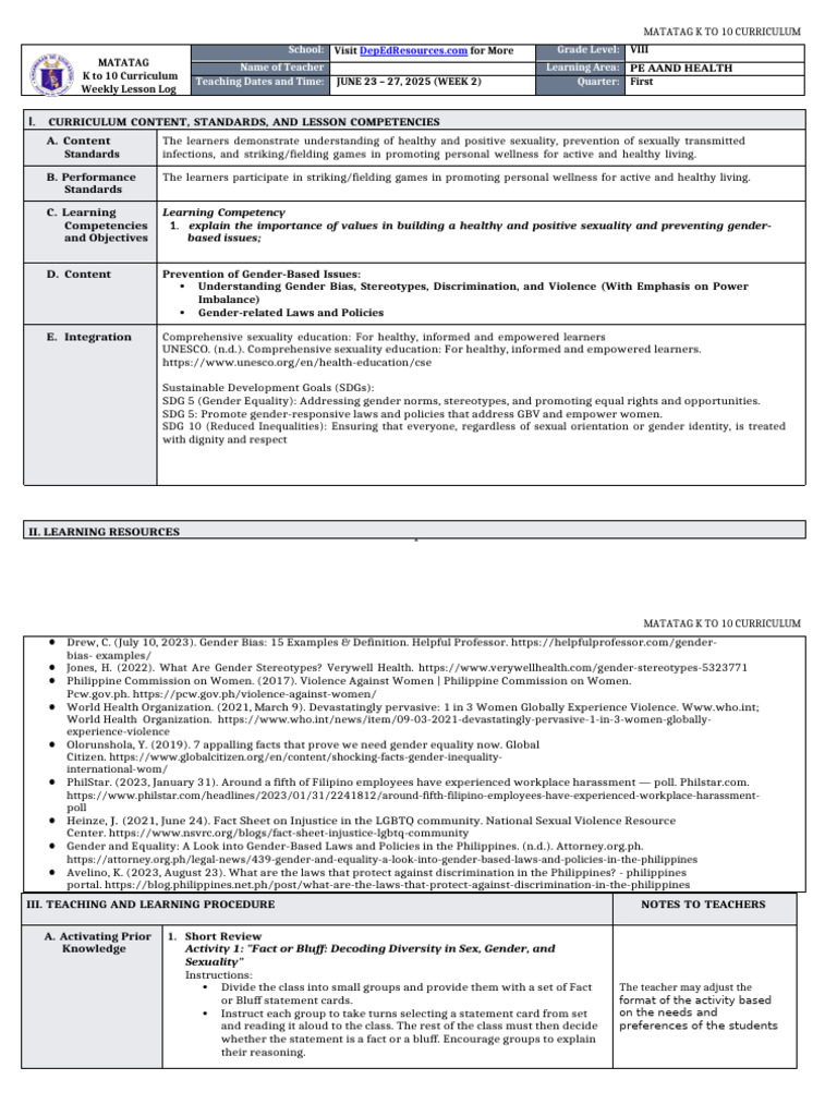 K-10 PE Curriculum: Gender Education Guide | PDF | Sexism | Gender Studies