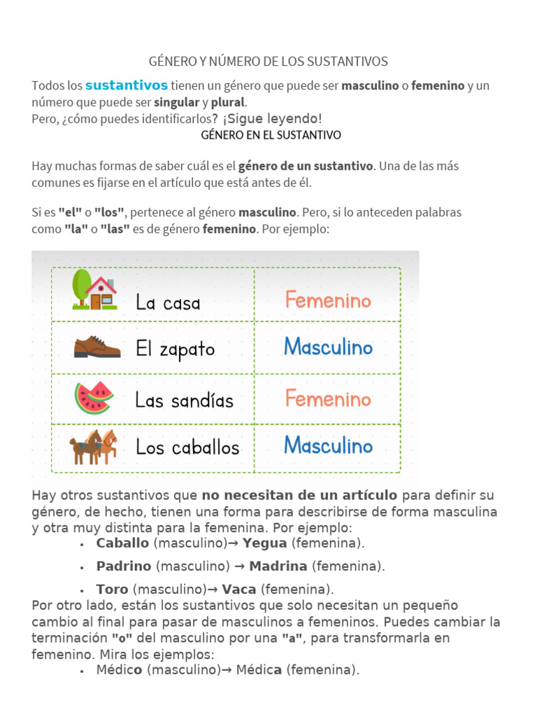 Género y Número en Sustantivos | PDF | Sustantivo | Plural