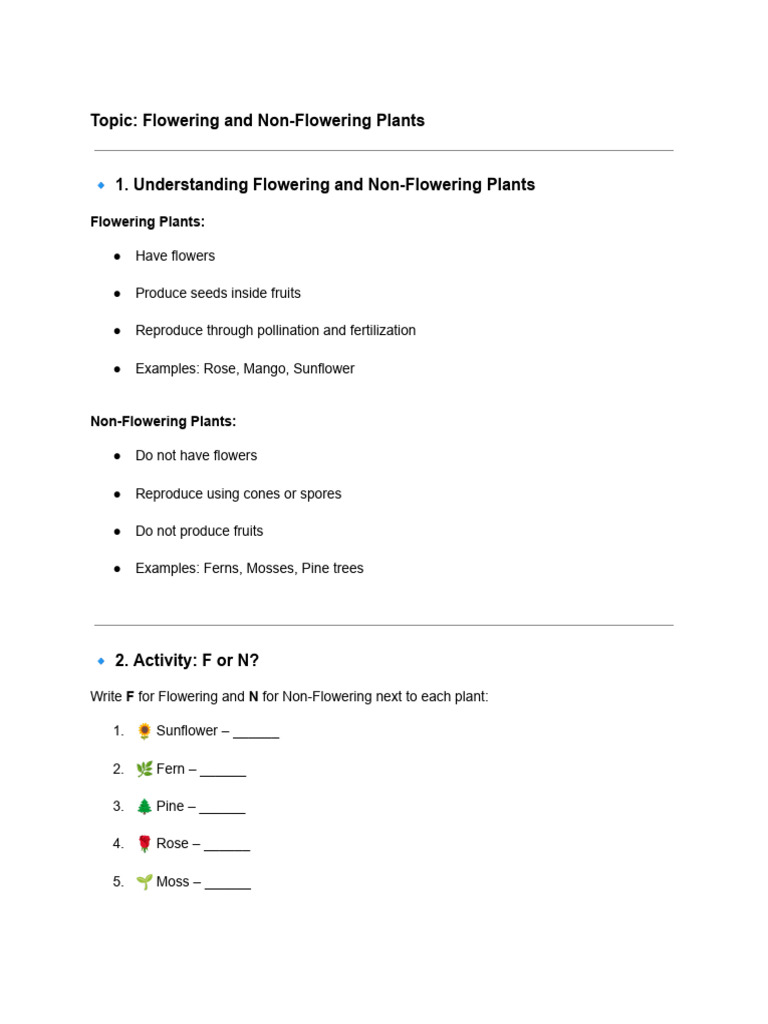 Flowering vs Non-Flowering Plants Explained | PDF