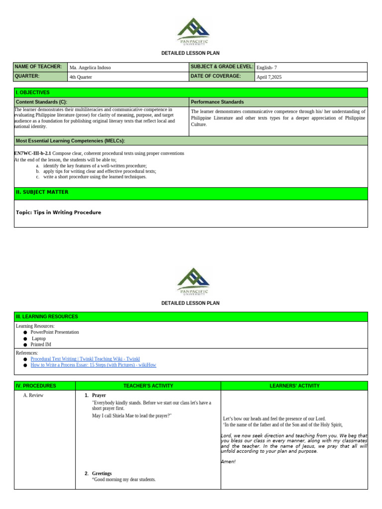 Tips for Writing Effective Procedures | PDF | Recycling | Lesson Plan