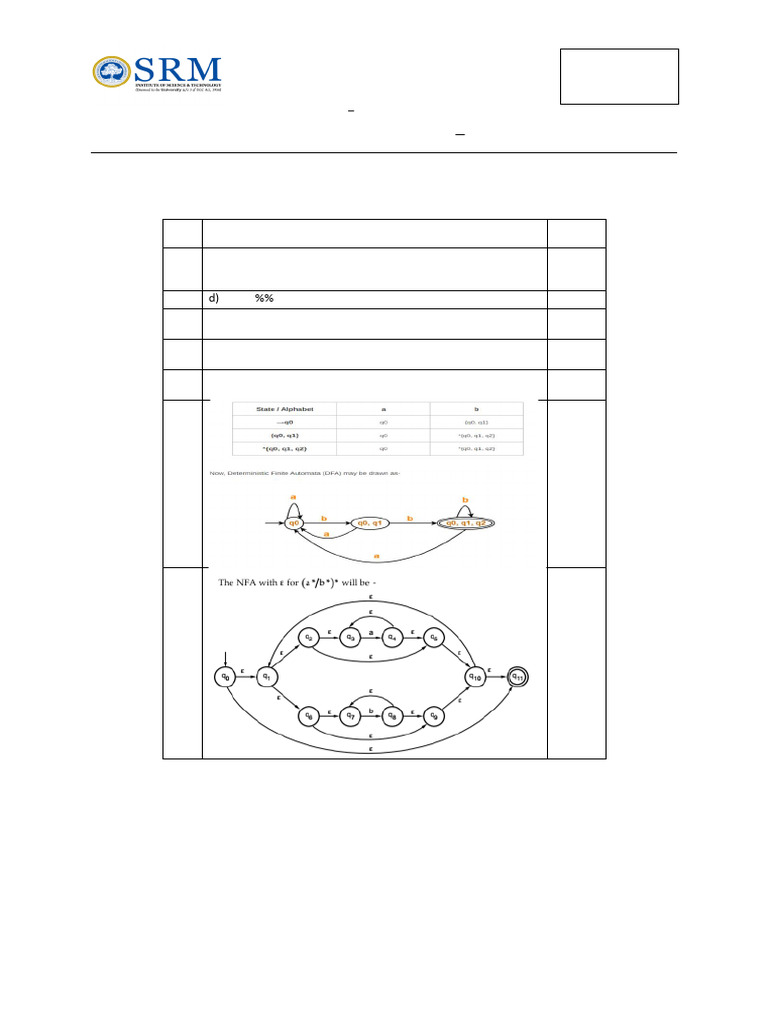 Cycle Test 1 - Set B - Compiler Design Answer Key-1 | PDF