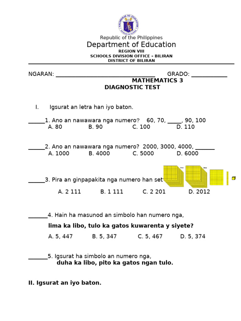 Gr.3 Math Diagnostic Test | PDF