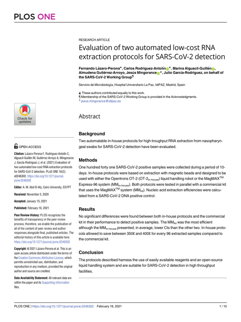 (X) 4. Evaluation of Two Automated Low-Cost RNA Extraction Protocols ...