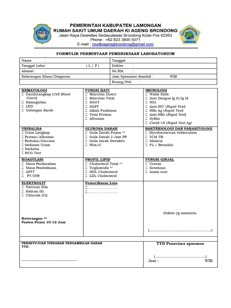 Formulir Permintaan Pemeriksaan Lab | PDF