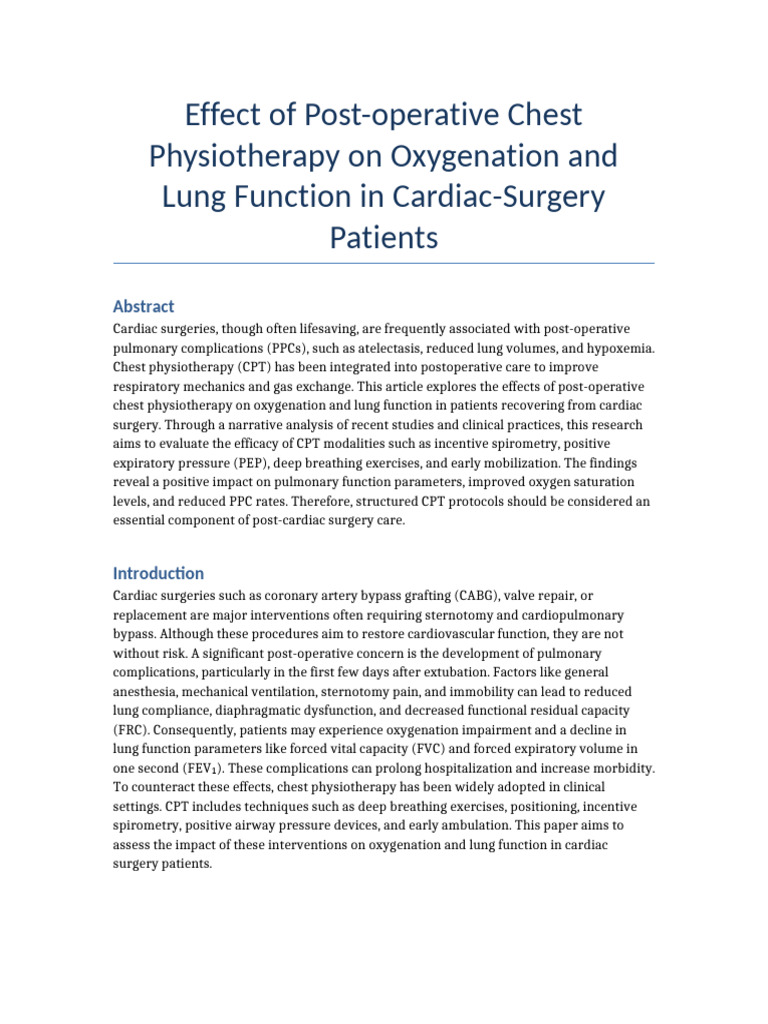 Post Operative Chest Physiotherapy Research Article | PDF | Coronary ...