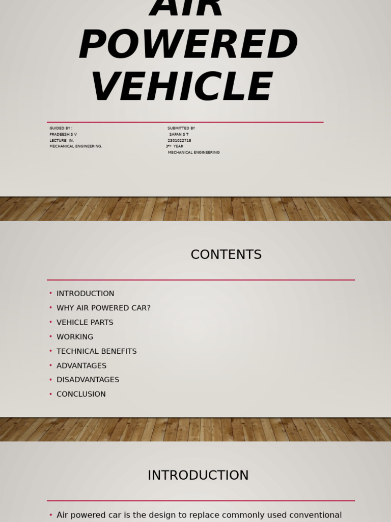 Air Powered Vehicle Overview and Benefits | PDF | Engines | Gasoline