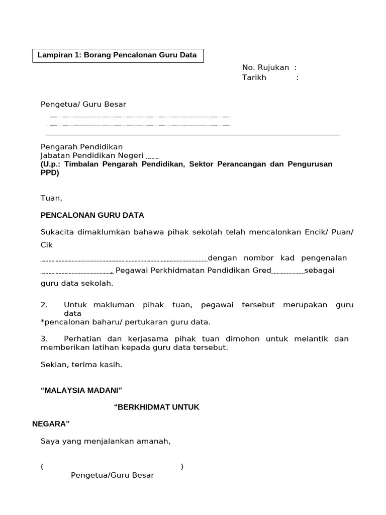 Surat Permohonan Guru Data Baharu | PDF