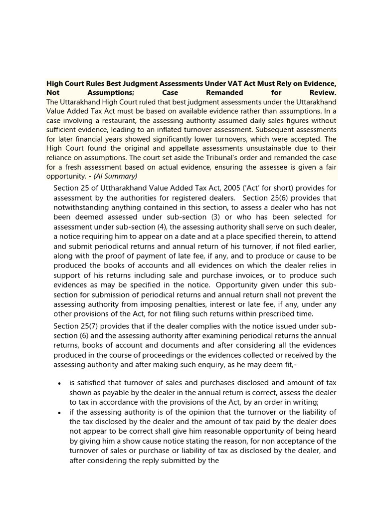 High Court Ruling on VAT Assessments | PDF | Taxes | Value Added Tax