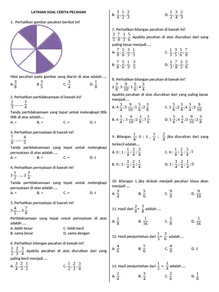 Latihan Soal Cerita Pecahan | PDF