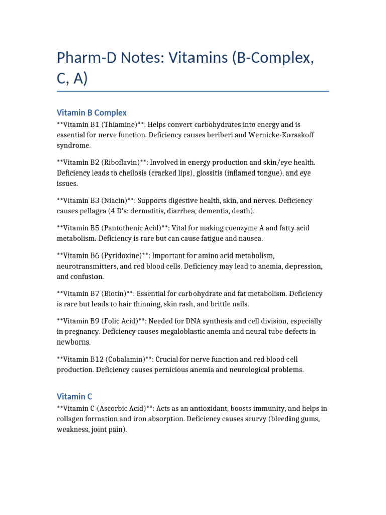 Essential Vitamins: B-Complex, C, A Guide | PDF