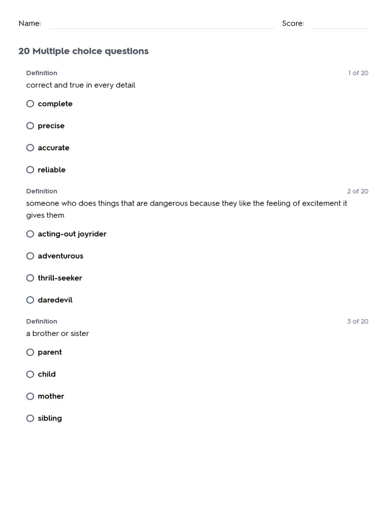 Gold First Unit 2 Wordlist Quiz | PDF