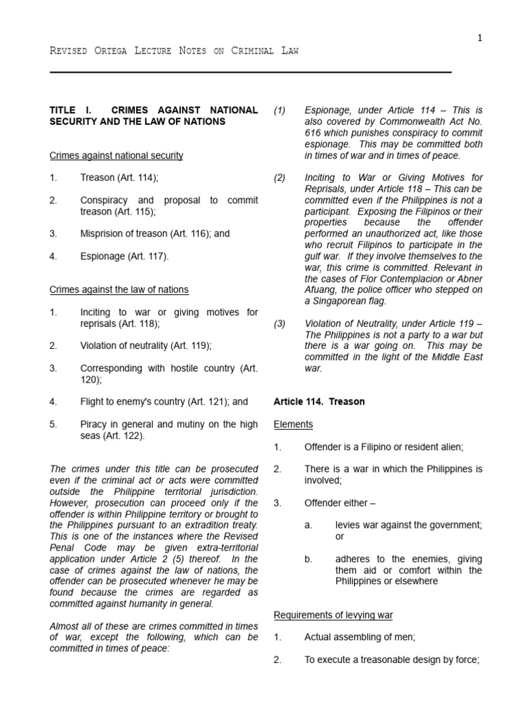 Criminal Law II Reviewer Doc ORTEGA | PDF | Arrest | Crimes