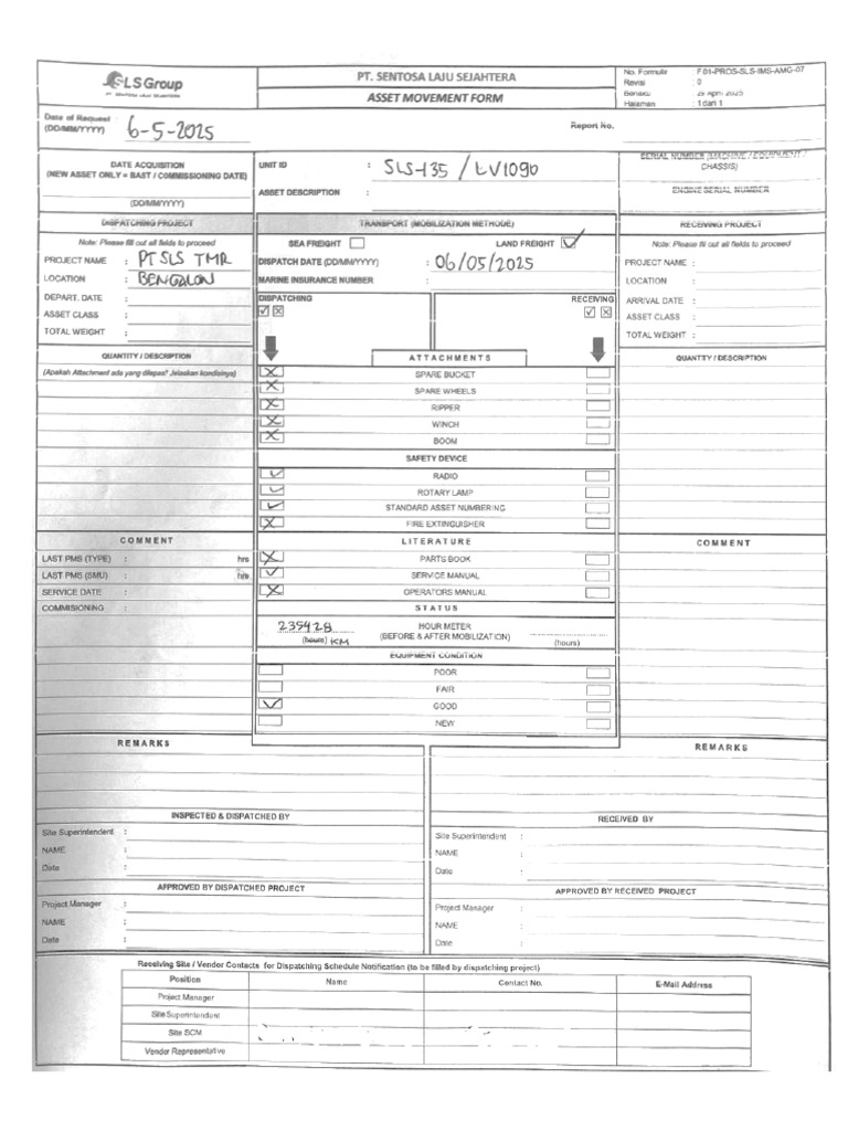 Asset Movement Form - SLS 135 (LV1090) | PDF
