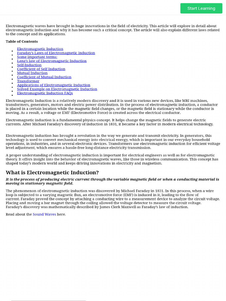 Electromagnetic Induction - Definition, Principle, Application | PDF
