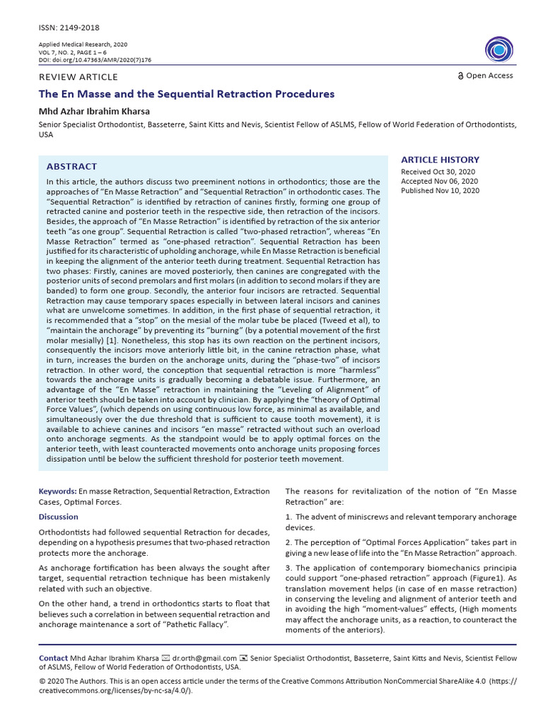 En Masse vs. Sequential Retraction in Orthodontics | PDF | Orthodontics ...
