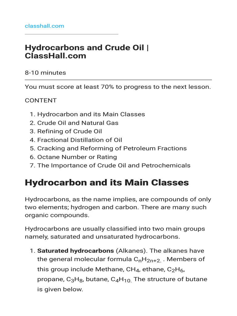 Hydrocarbons and Crude Oil | PDF | Cracking (Chemistry) | Petroleum