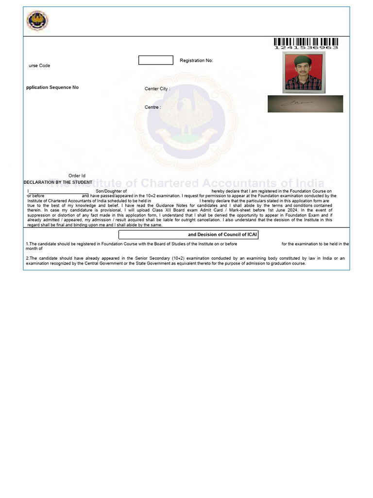 CA Foundation Admit Card | PDF