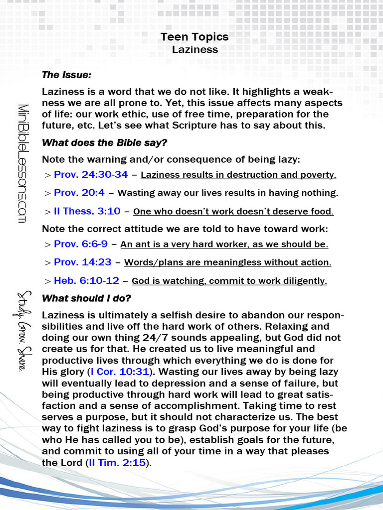 Biblical Insights on Laziness | PDF