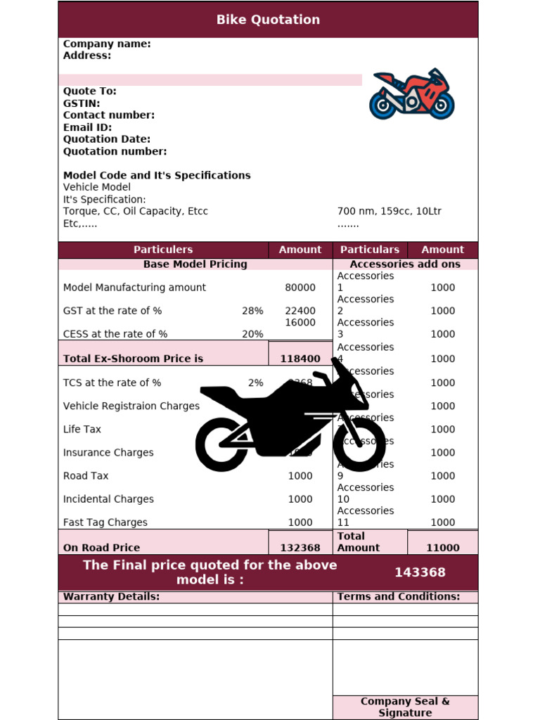 Bike Quotation Format Sample | PDF