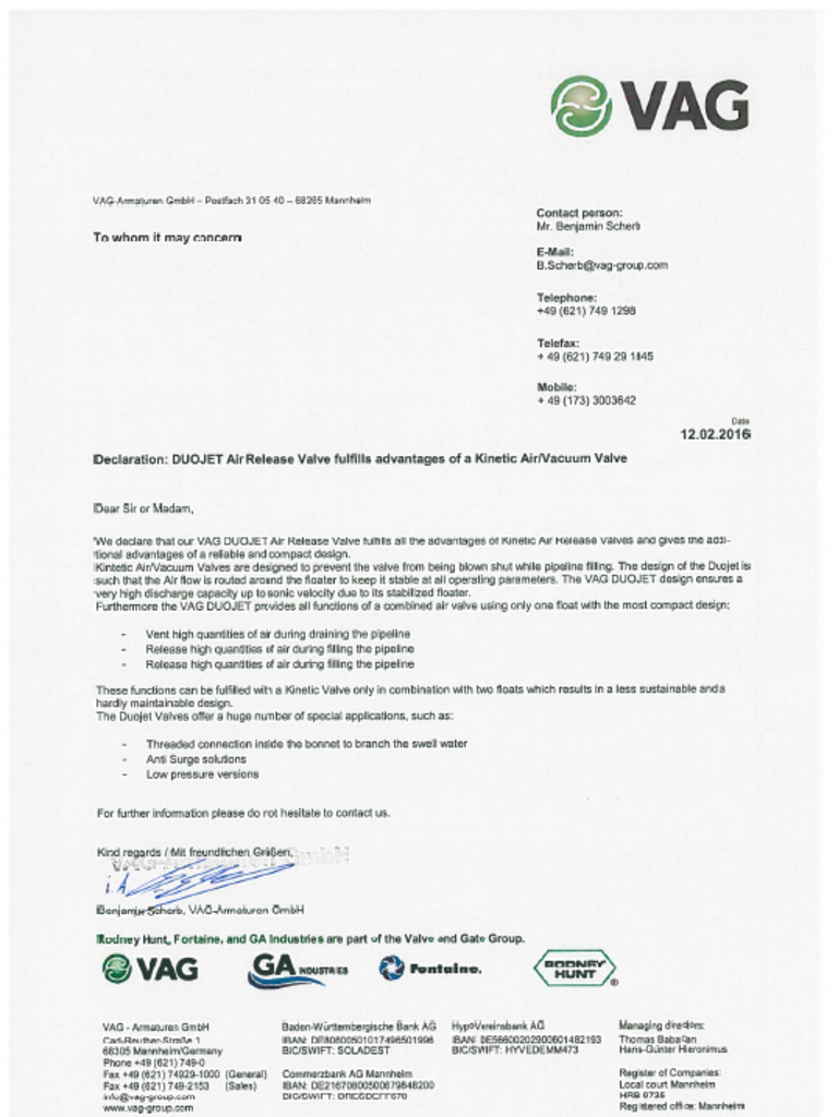 DUOJET Kinetic Air Valve Letter | PDF