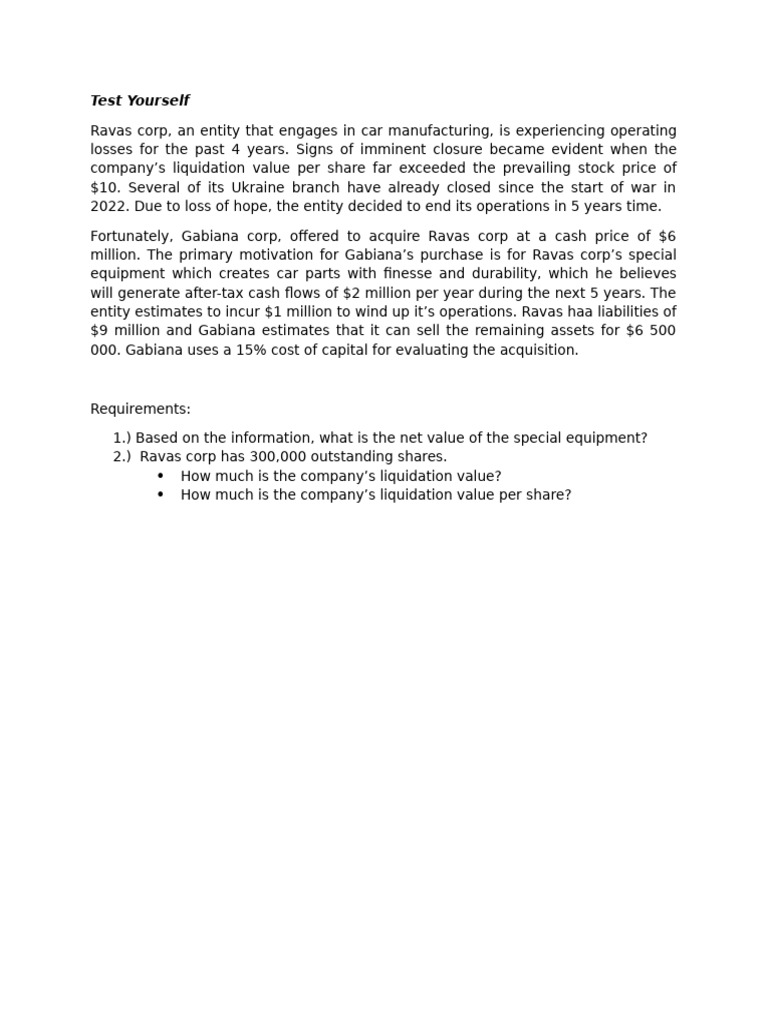 Ravas Corp Liquidation and Acquisition Analysis | PDF