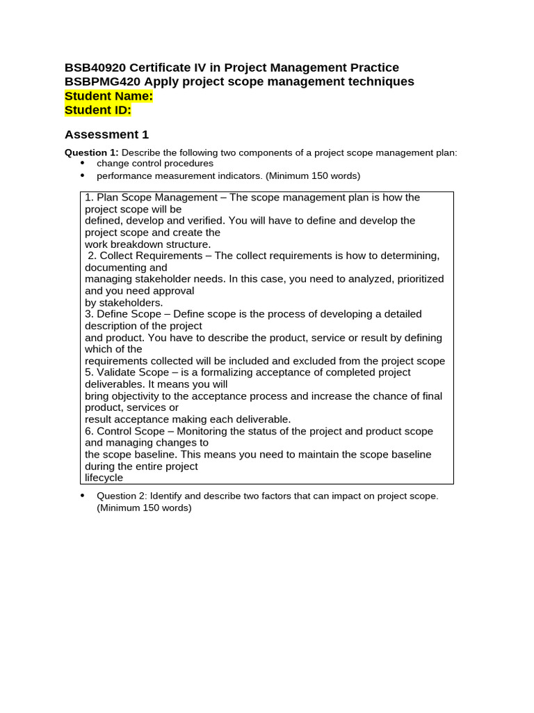 BSBPMG420 - Assessment 1 Template | PDF | Performance Indicator ...