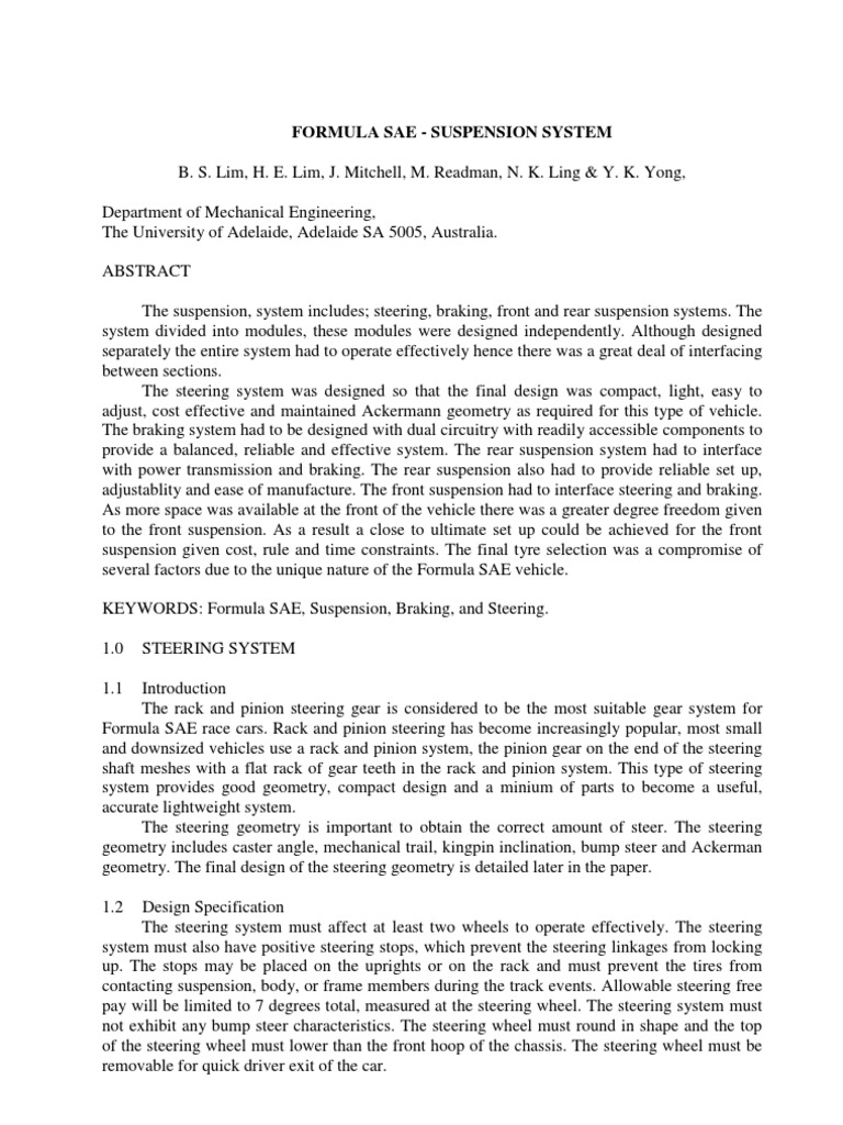 Formula SAE - Suspension System - Un. Adelaide | PDF | Suspension ...