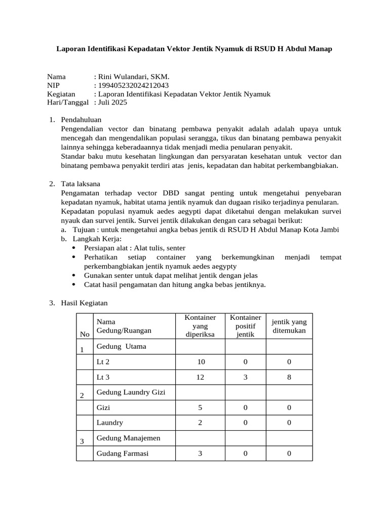 Laporan Analisis Faktor Risiko Lingkungan Dan Kepadatan Vektor (Jentik ...