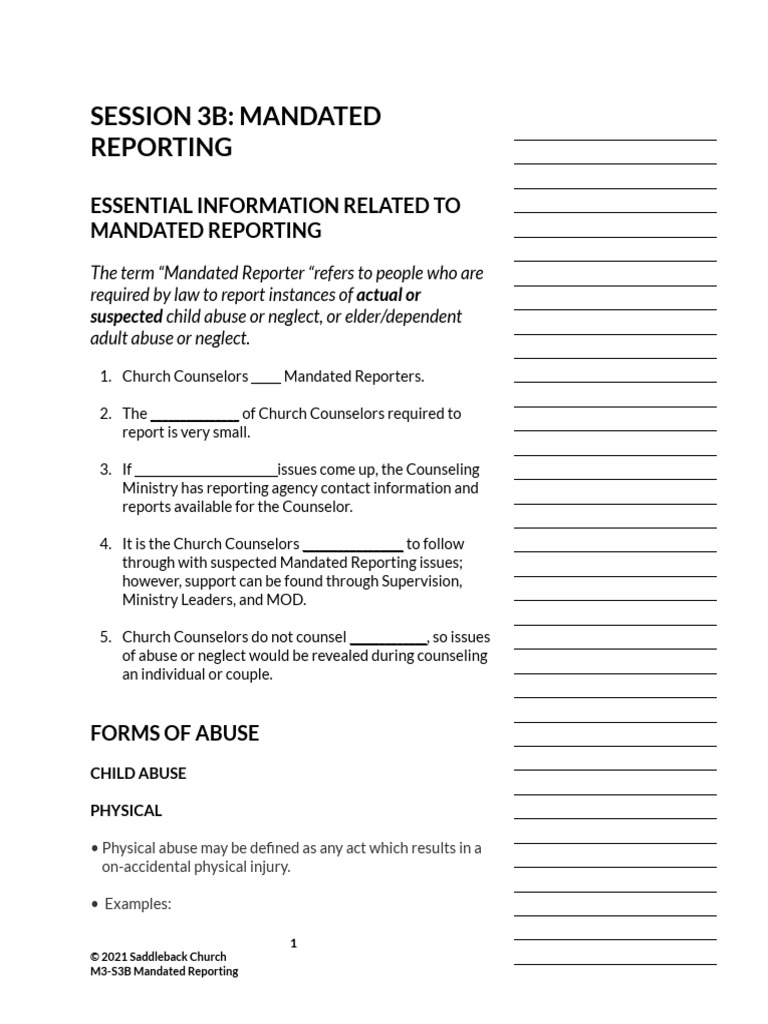 M3-S3B Student Notes Mandated Reporting | PDF | Child Abuse | Aggression