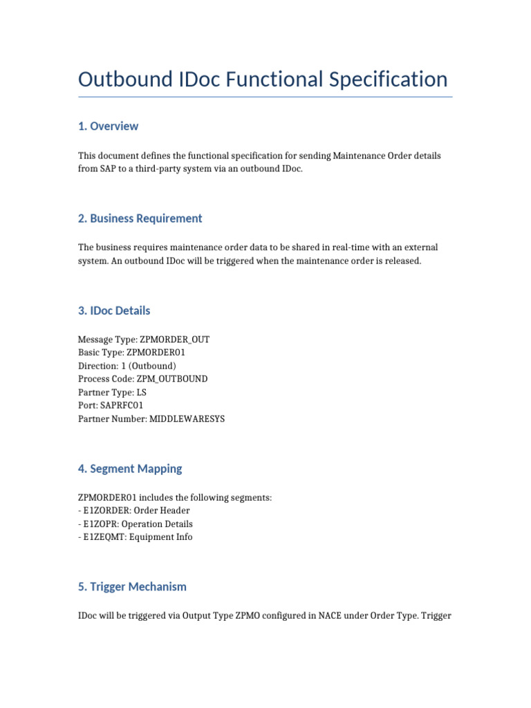 Outbound IDoc Functional Spec | PDF