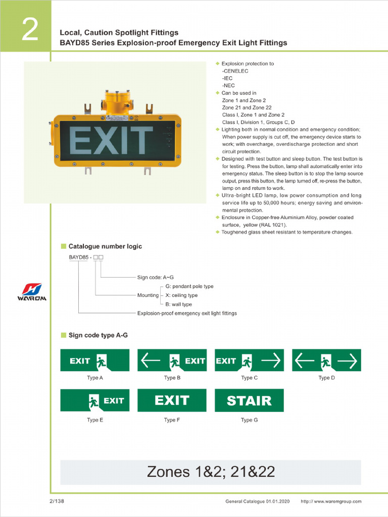 BAYD85 Series Explosion-Proof Emergency Exit Light Fittings | PDF
