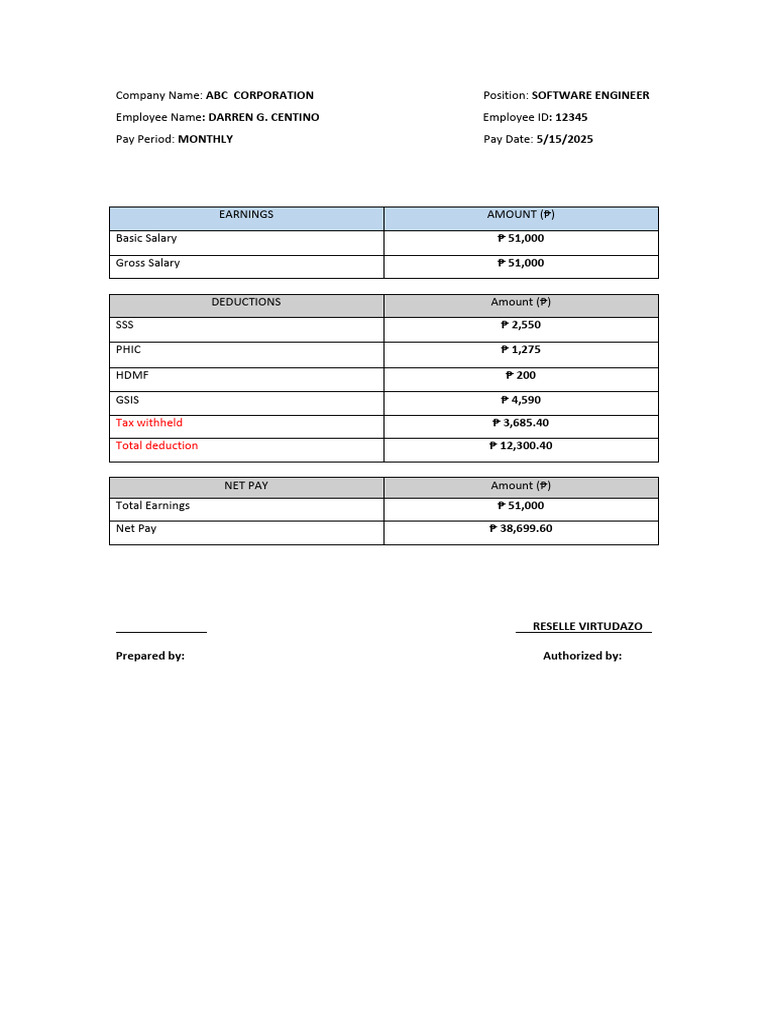 Monthly Pay Statement for Darren Centino | PDF