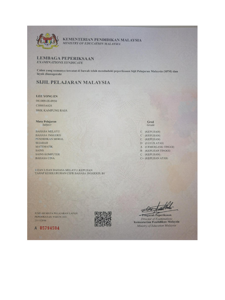 SPM Certificate Translation Overview | PDF