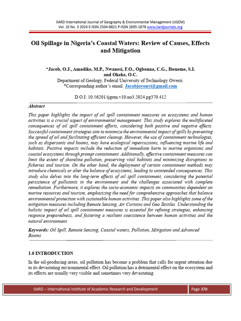 Oil Spill Impact and Mitigation in Nigeria | PDF | Oil Spill | Petroleum