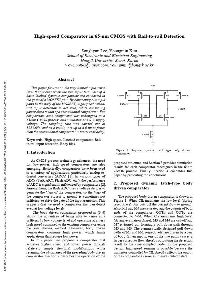 High-Speed Comparator in 65-Nm CMOS With Rail-To-rail Detection | PDF ...