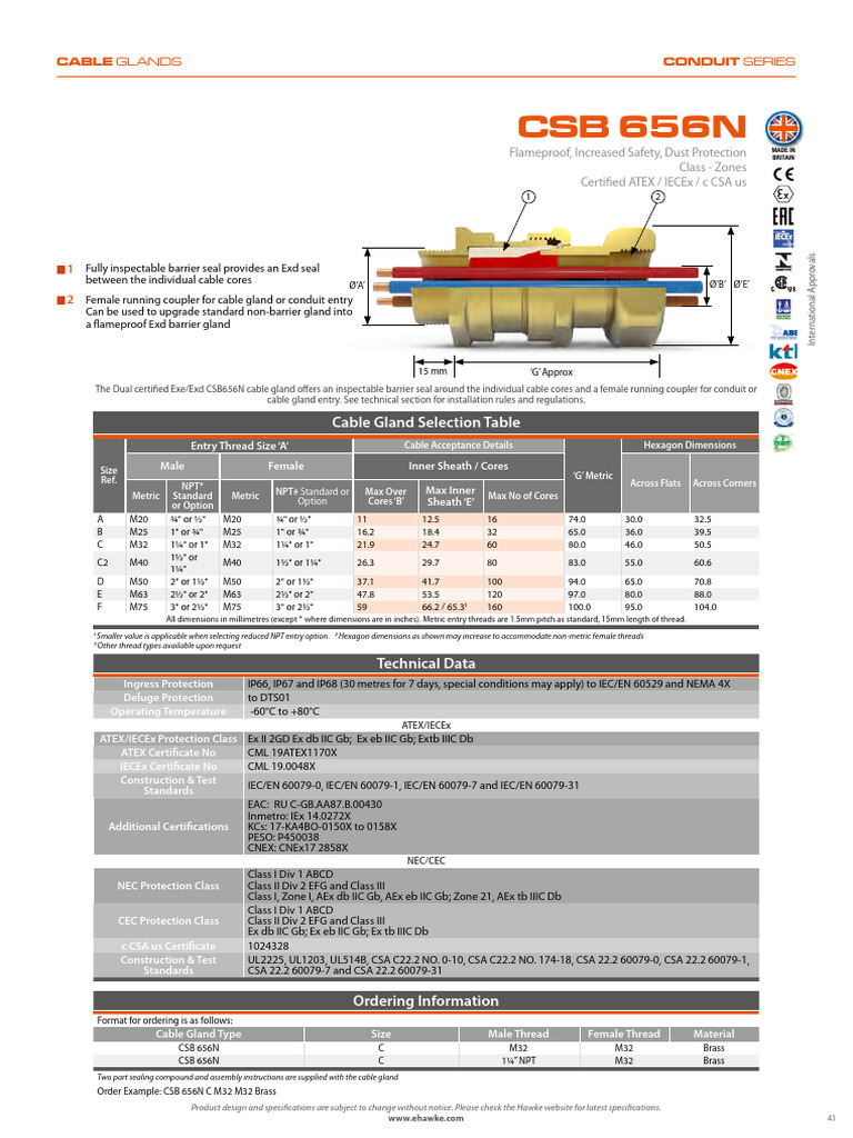 Hawke Cable Gland CSB 656N | PDF