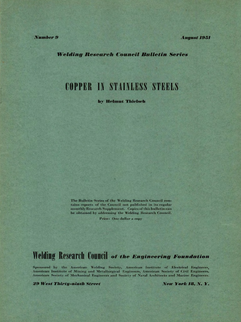 Copper in Stainless Steels: Welding Research Council | PDF | Stainless ...